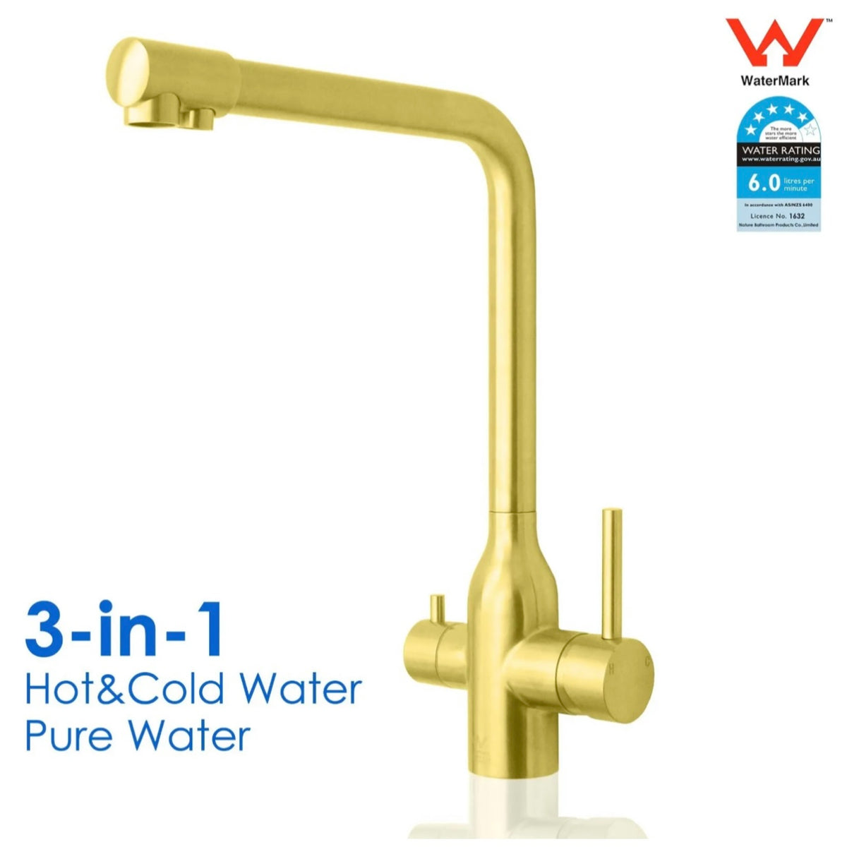 Brushed Gold 3 Way Kitchen Mixer Pure Drinking Water Sink Tap Swivel S ...
