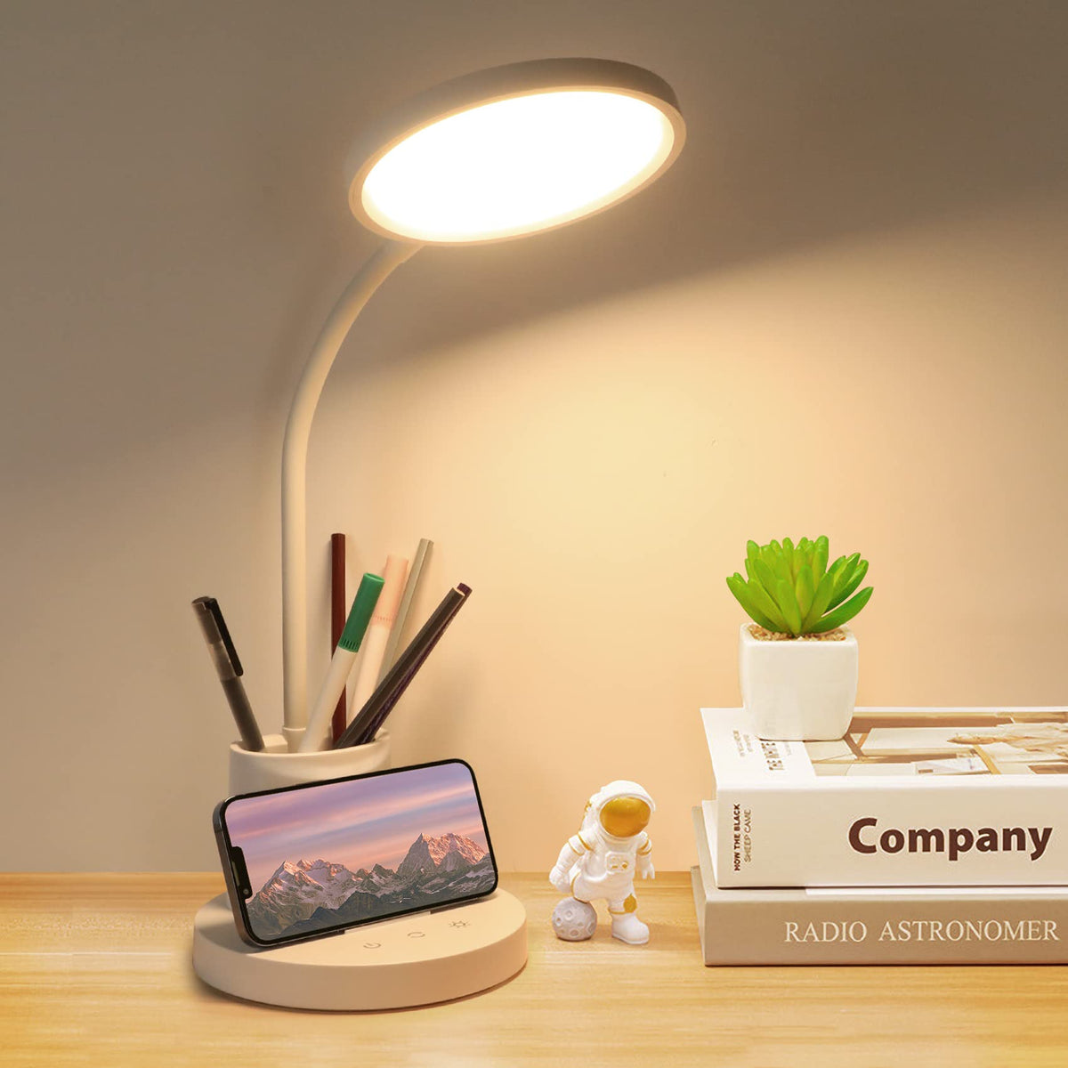 Cordless Desk Lamp, LED Desk Lamp with Pen/Phone Holder, Rechargeable ...
