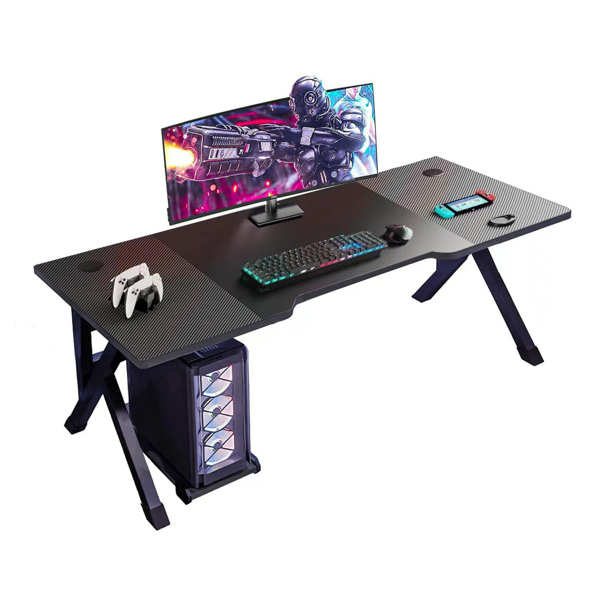 Large Gaming Desk,100CM Computer Desk with Carbon Fiber Surface, Gamin ...