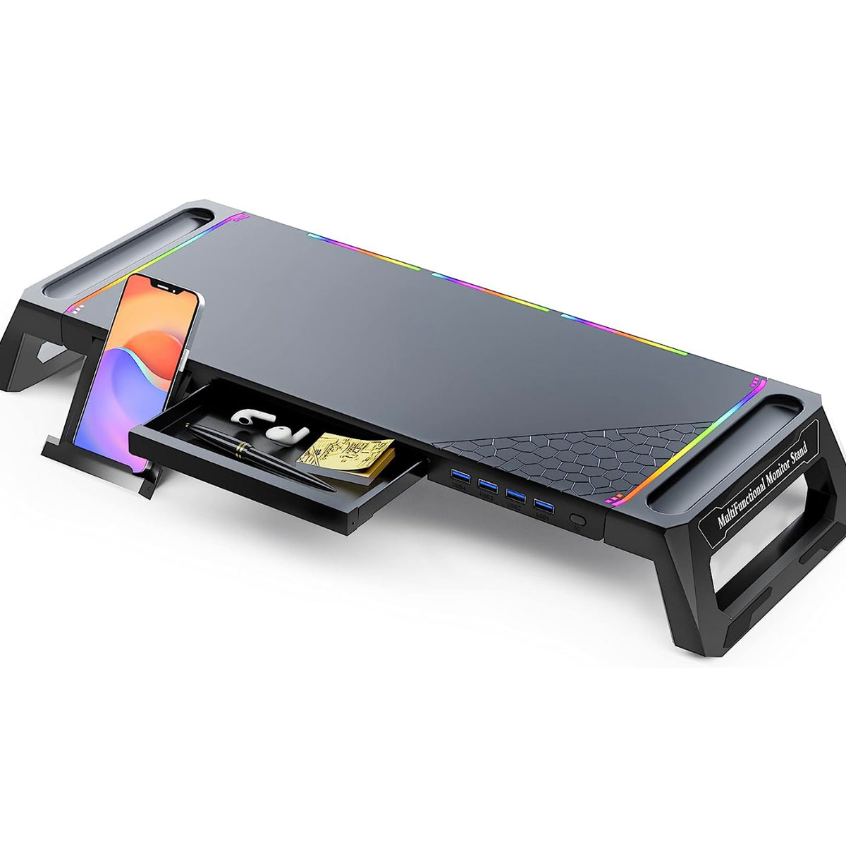 Monitor Stand for Desk RGB Gaming Lights with 4 USB 3.0 Hub, MOOJAY Fo ...