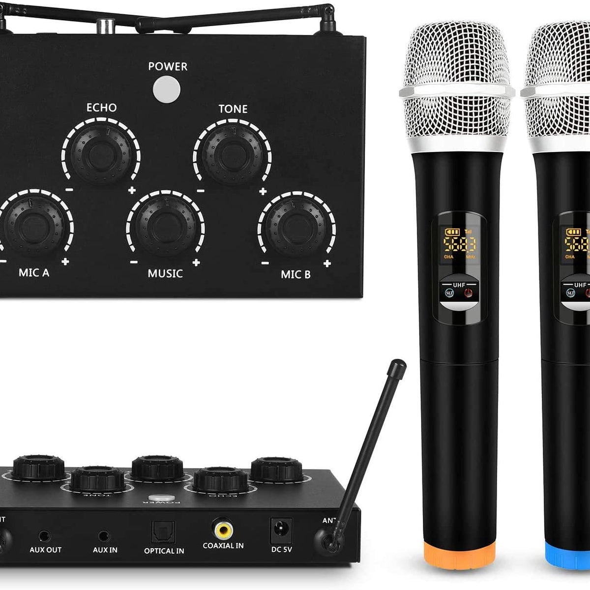 Portable Karaoke Microphone Mixer System Set with Dual UHF Wireless Mi ...