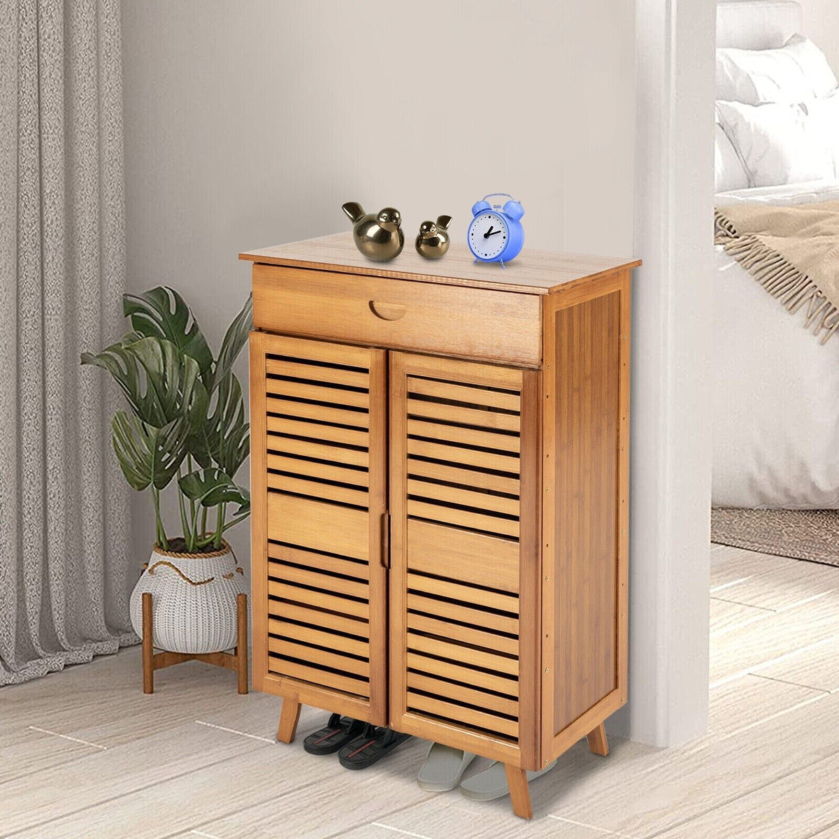 Wooden Bamboo Shoe Cabinet Shoe Rack Cupboard Pantry Shelf Organizer 5 ...